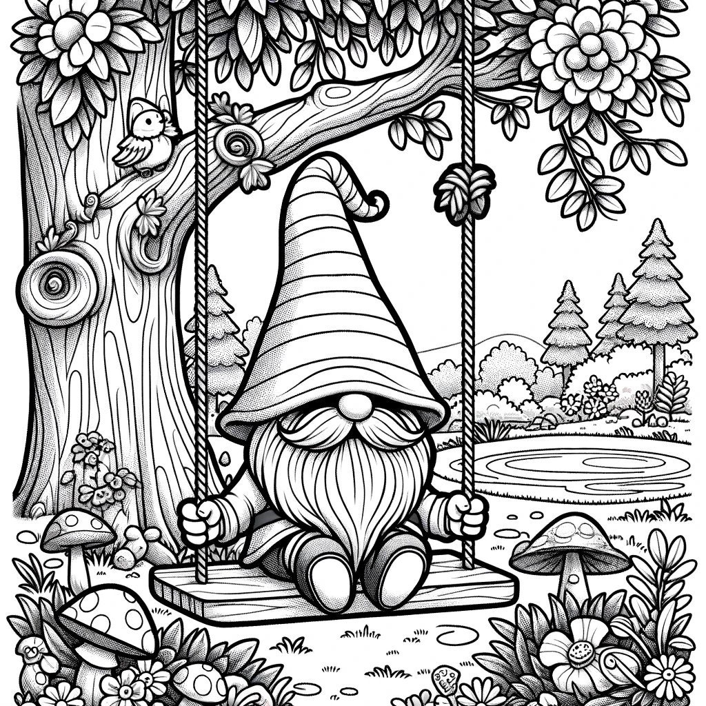 10 Gnome Coloring Pages, Enchanted Gnome Coloring Page, Fantasy Gnome ...