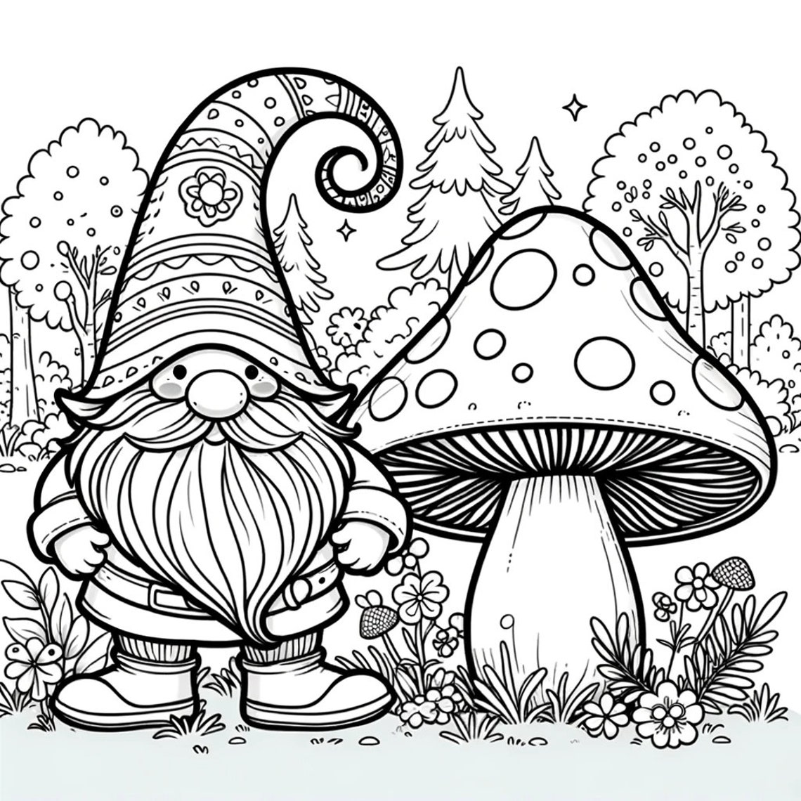 5 Gnome Coloring Pages, Enchanted Gnome Coloring Page, Fantasy Gnome ...