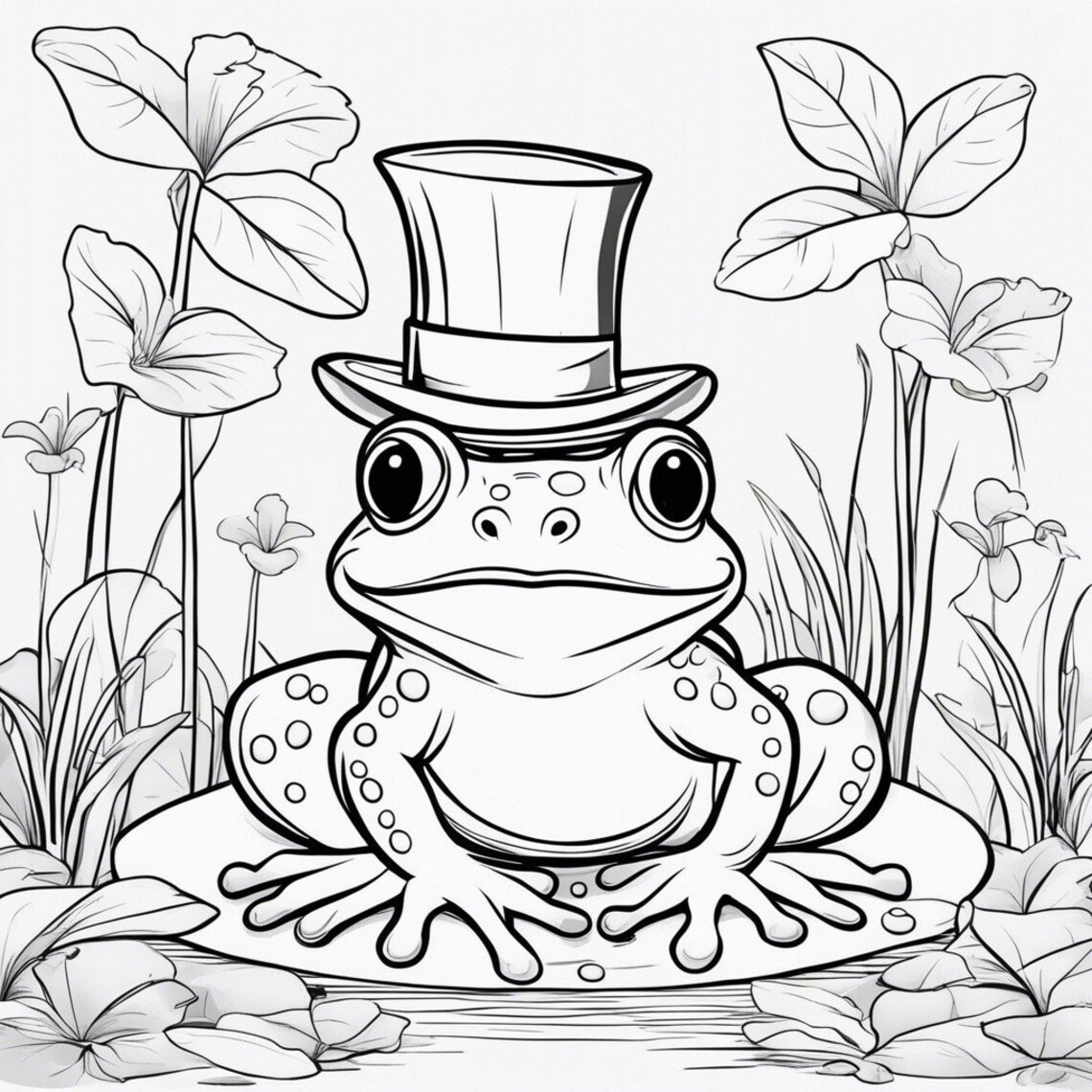 5 Frogs in Top Hats Coloring Page Frog Coloring Pages Animal - Etsy