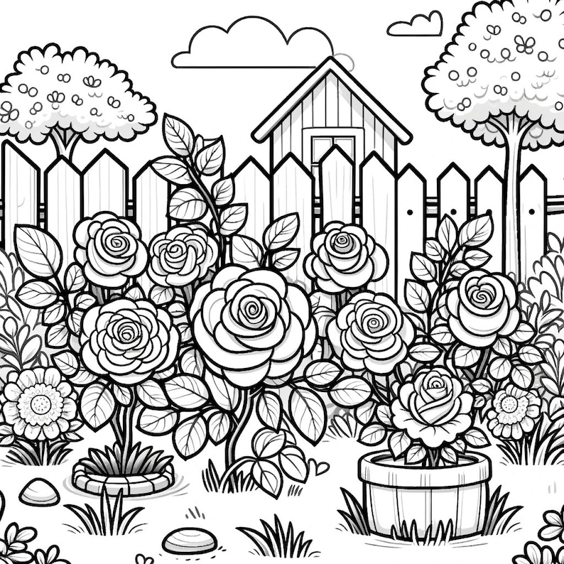 5 Rose Coloring Pages, Flower Coloring Page, Relaxing Coloring, Rose ...