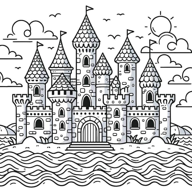 5 Castle Coloring Pages, Fantasy Castle Coloring, Adult Coloring, Kids ...