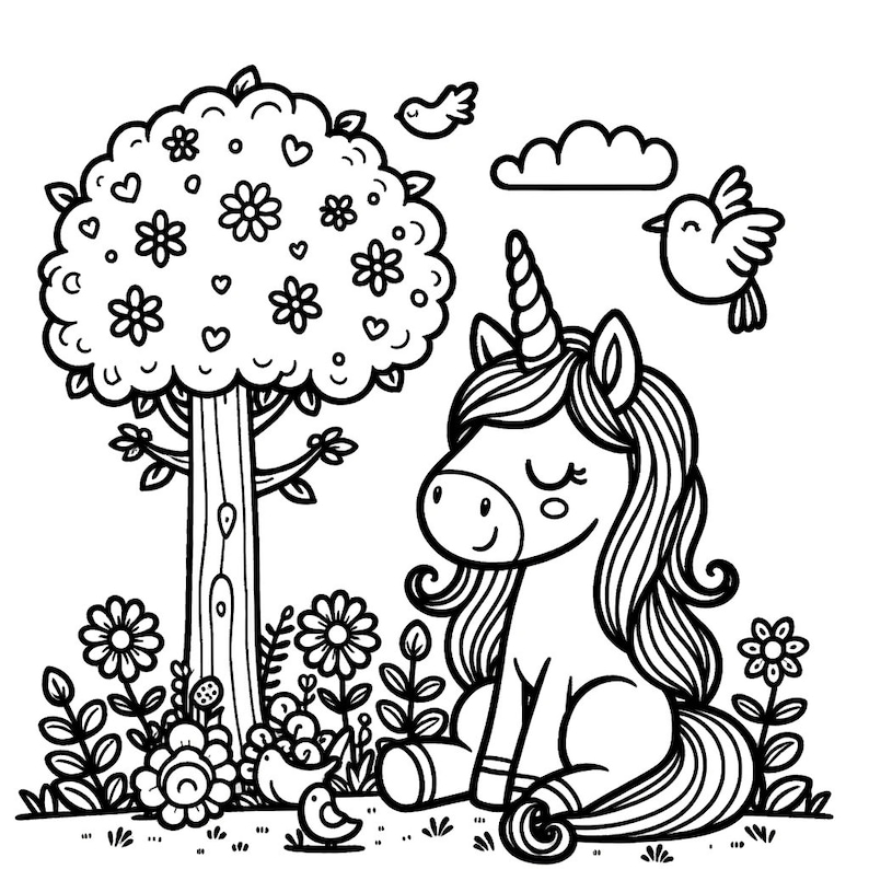 5 Cute Enchanted Unicorn Coloring Pages, Mystical Animal Coloring ...