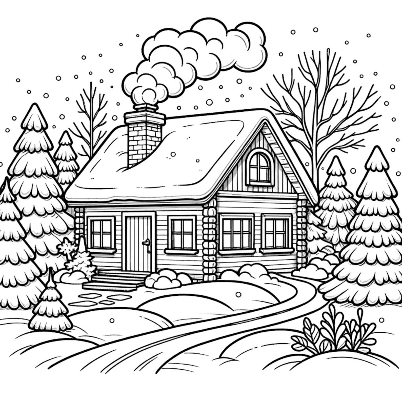 5 Winter Coloring Pages, Snowy Coloring, Winter Coloring - Etsy