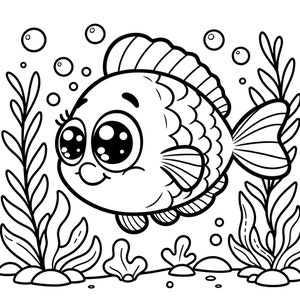 4 Page Bundle Fish Coloring Page, Colorful Fish Coloring Page, Sea Fish ...