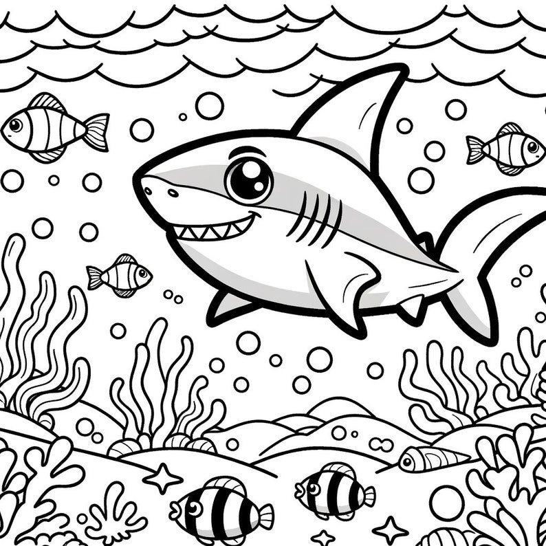 5 Cute Shark Coloring Pages, Marine Life Coloring, Shark Coloring ...