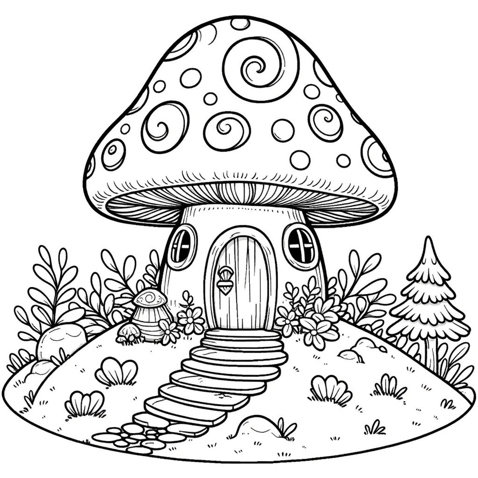 30 Mushroom House Coloring Pages, Enchanted Mushroom House Bundle, Cute ...