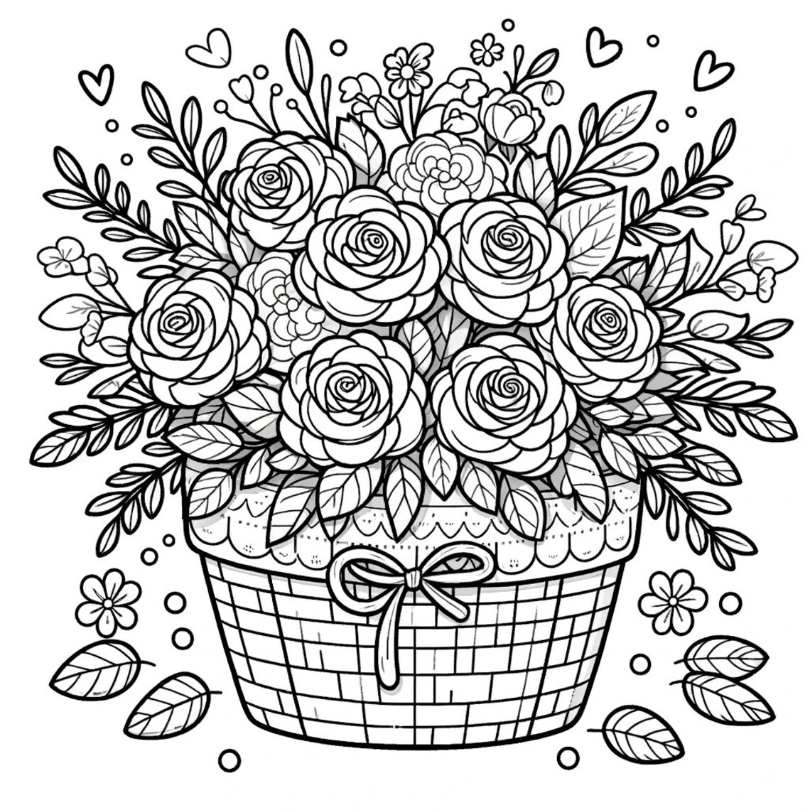 5 Rose Coloring Pages, Valentines Day Coloring, Flower Coloring Page ...