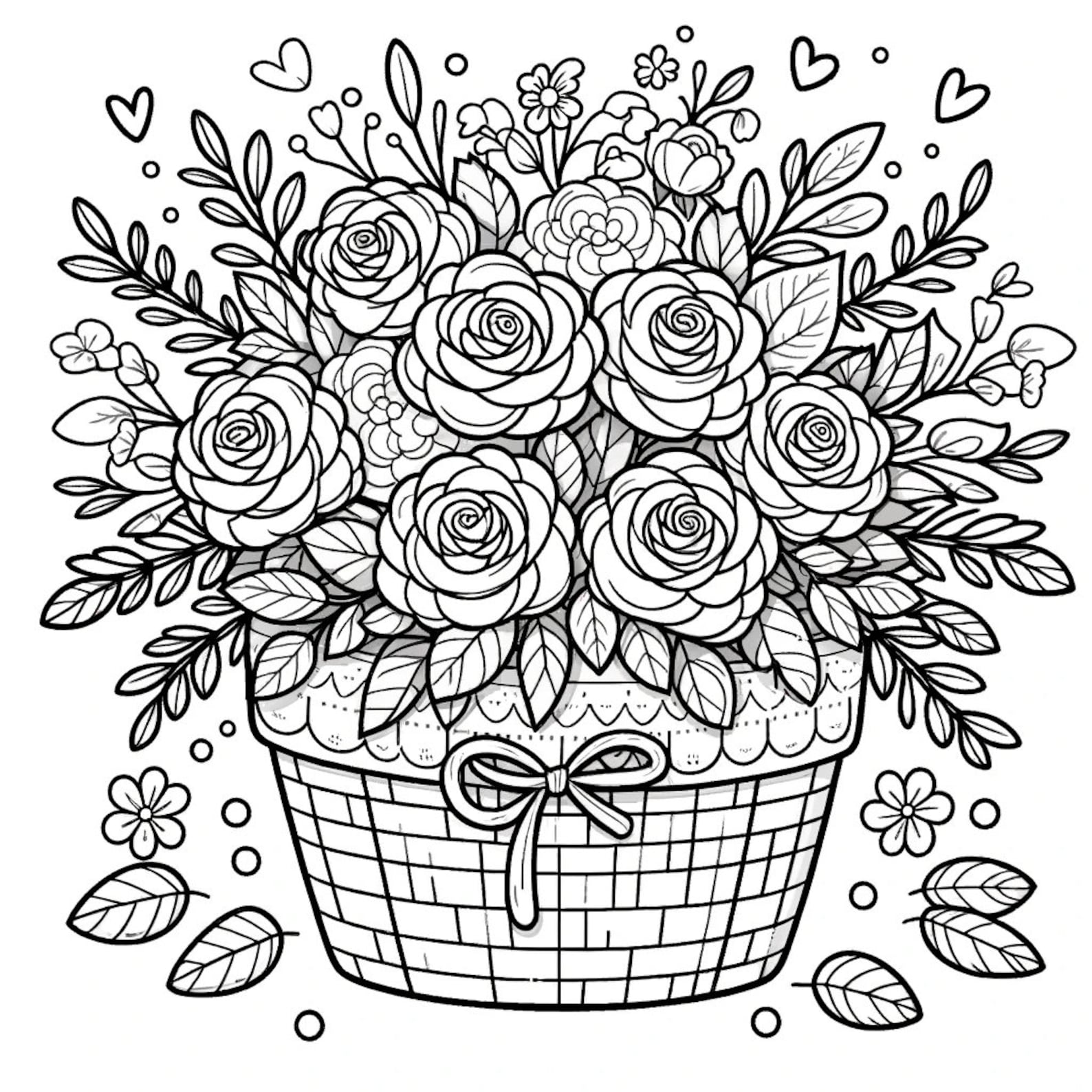 5 Rose Coloring Pages, Valentines Day Coloring, Flower Coloring Page ...