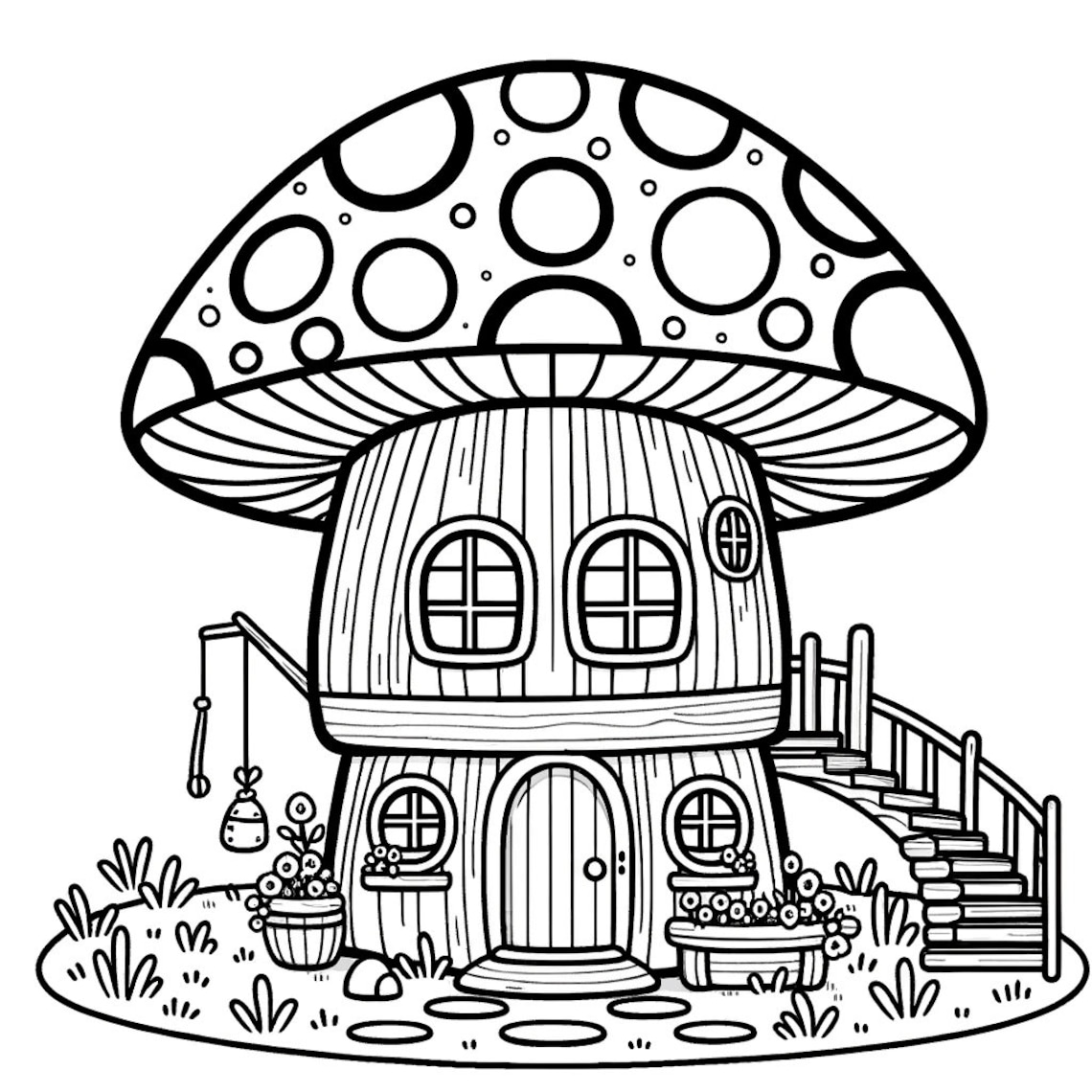 25 Mushroom House Coloring Pages, Enchanted Mushroom House Bundle, Cute ...