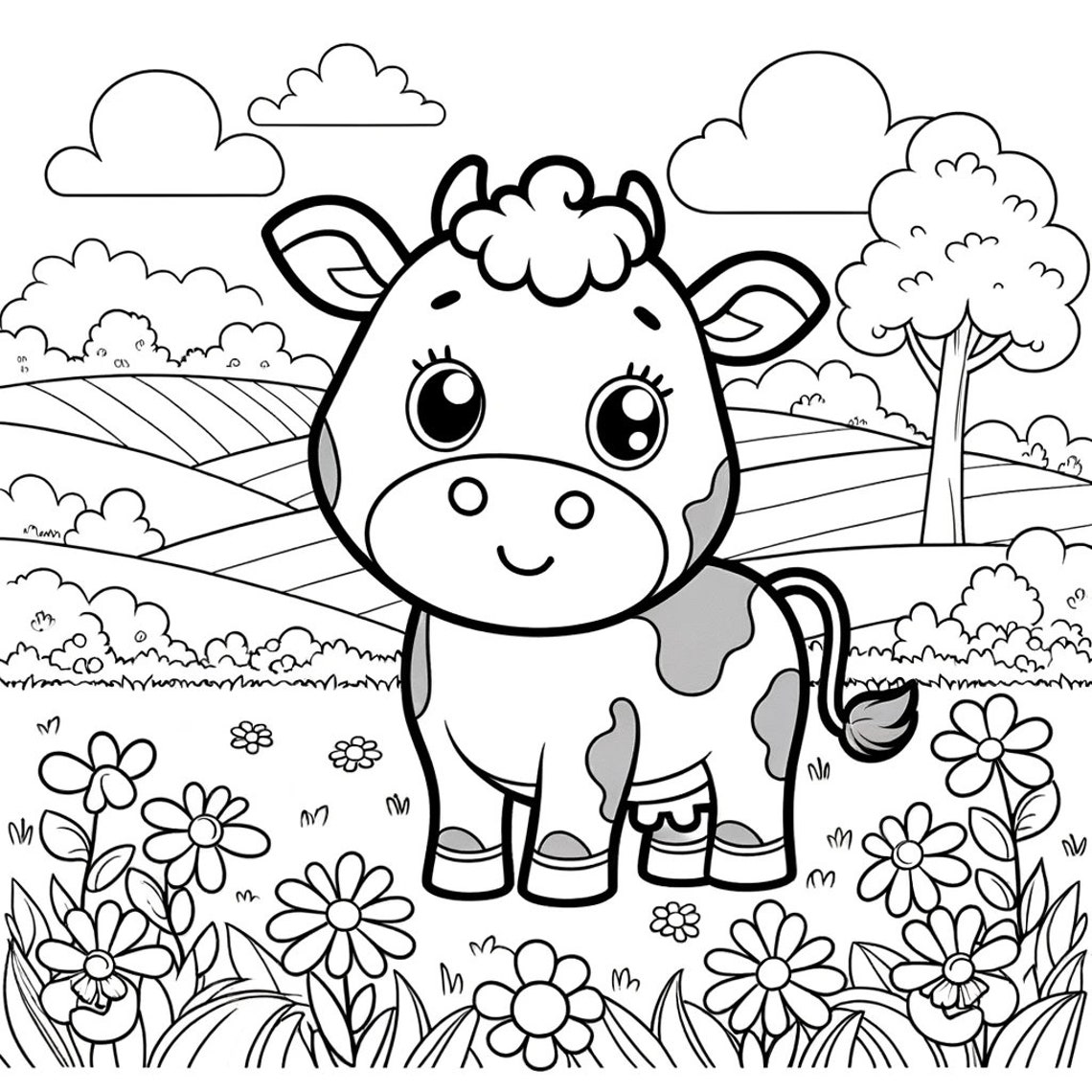 5 Cow Coloring Page- Animal Coloring Page, Farm Coloring Pages Digital ...