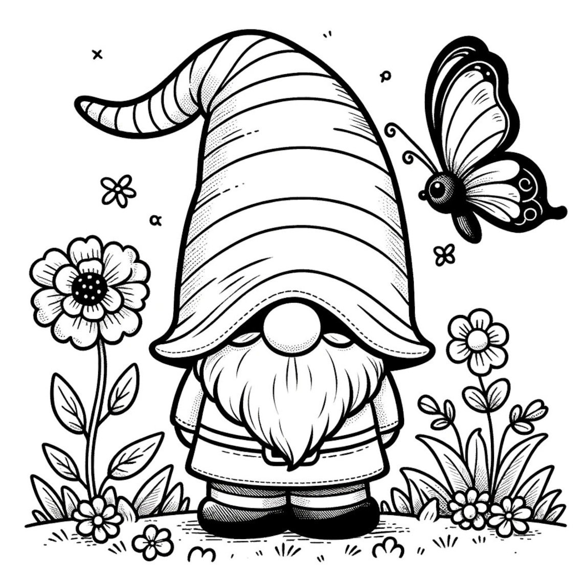 5 Butterfly Gnome Coloring Pages, Enchanted Butterfly Gnome Coloring ...