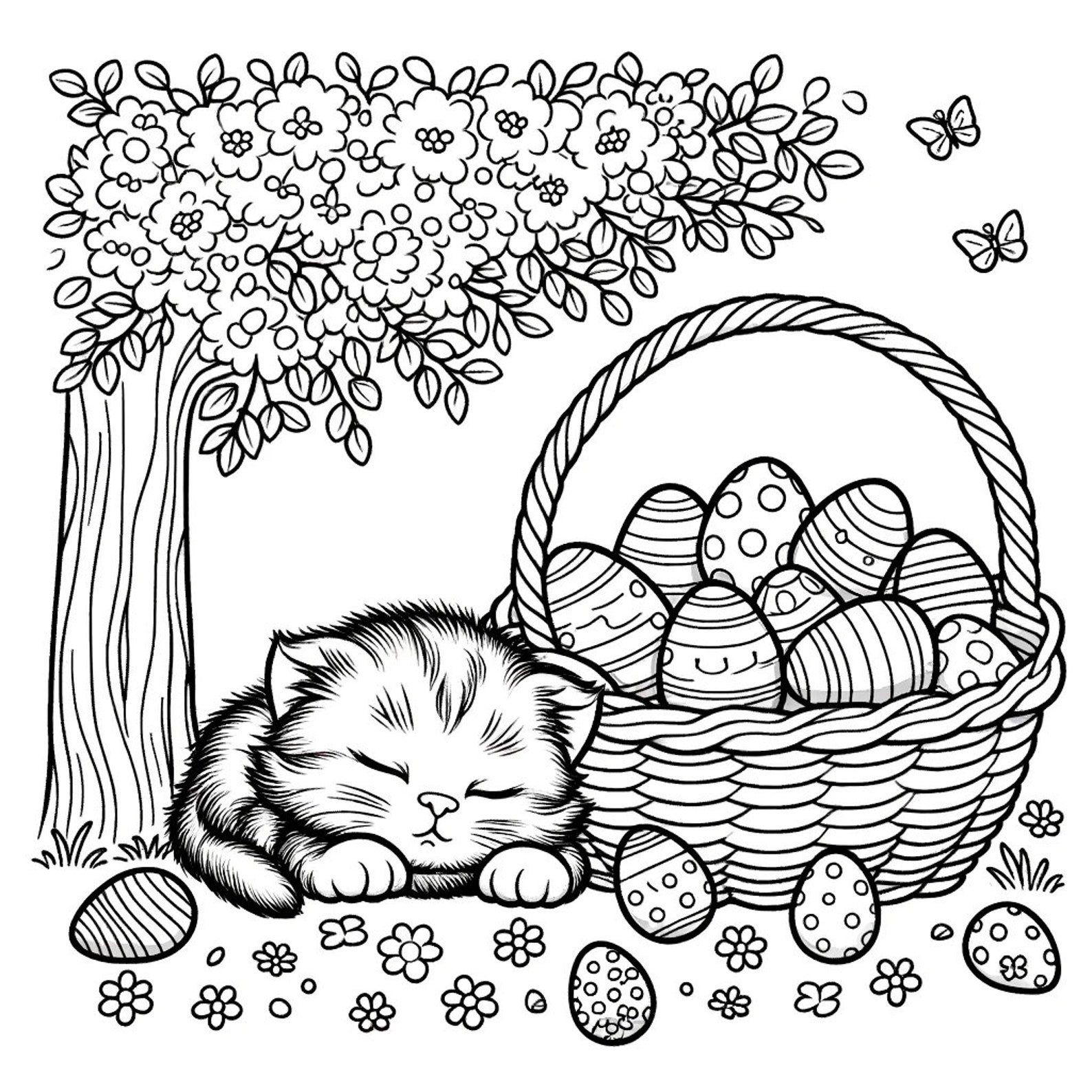 10 Easter Kitten Coloring Pages, Easter Coloring Pages, Kitten Coloring ...