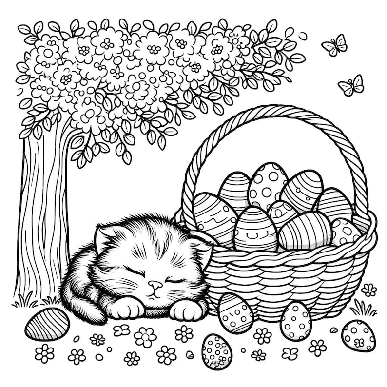 10 Easter Kitten Coloring Pages, Easter Coloring Pages, Kitten Coloring ...