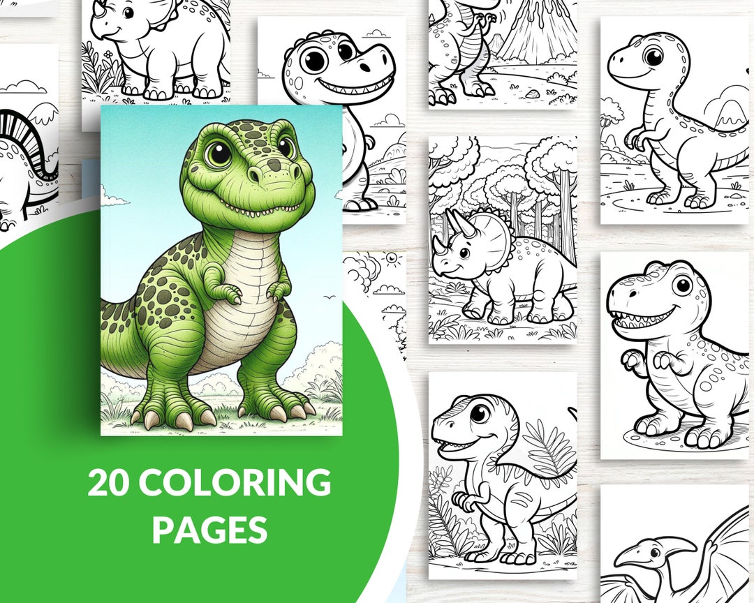 20 Dinosaur Coloring Pages, 20 Dino Packs, Cool Dinosaur Coloring Pack ...