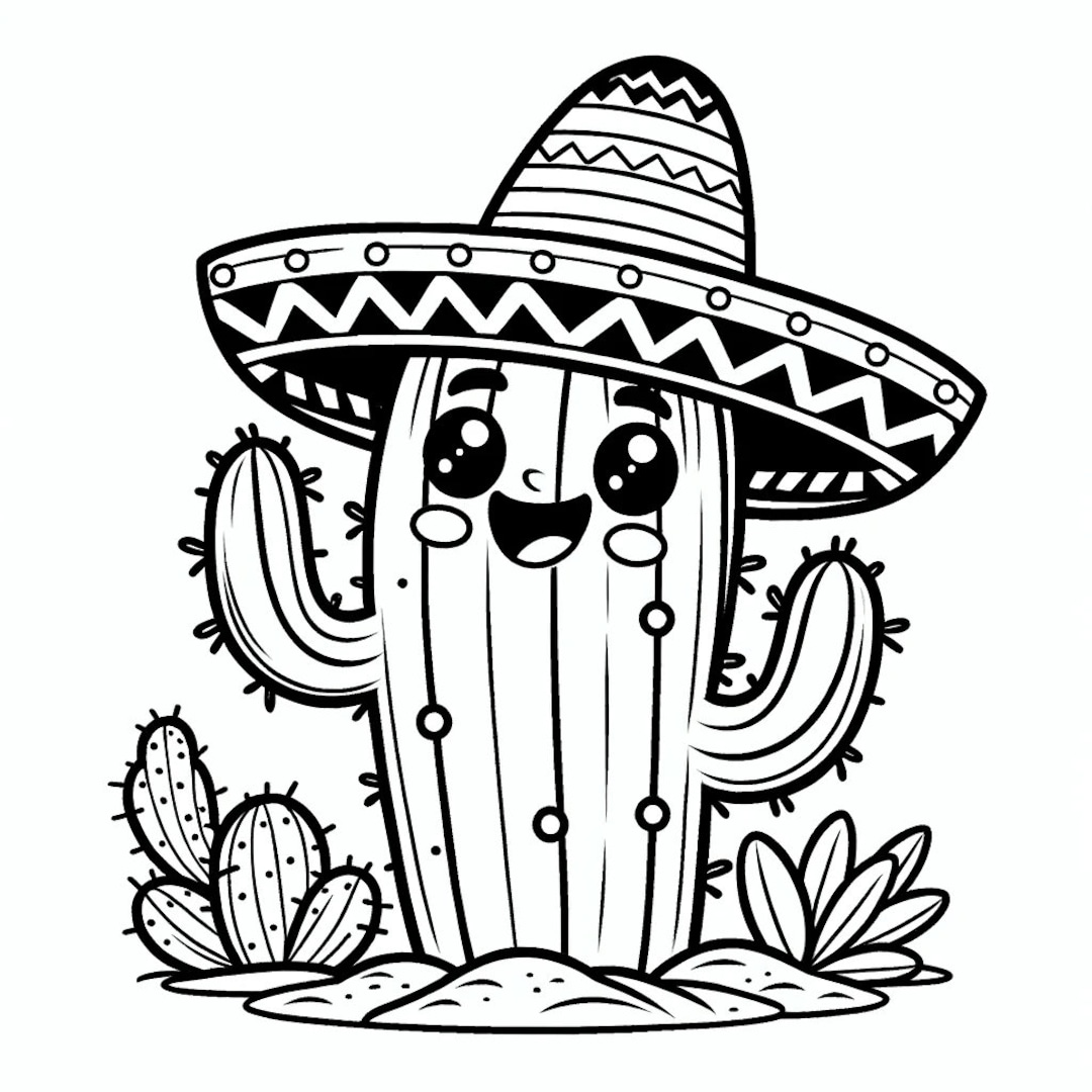 5 Cute Cactus Coloring Page, Cactus Coloring Page, Plant Coloring Page ...