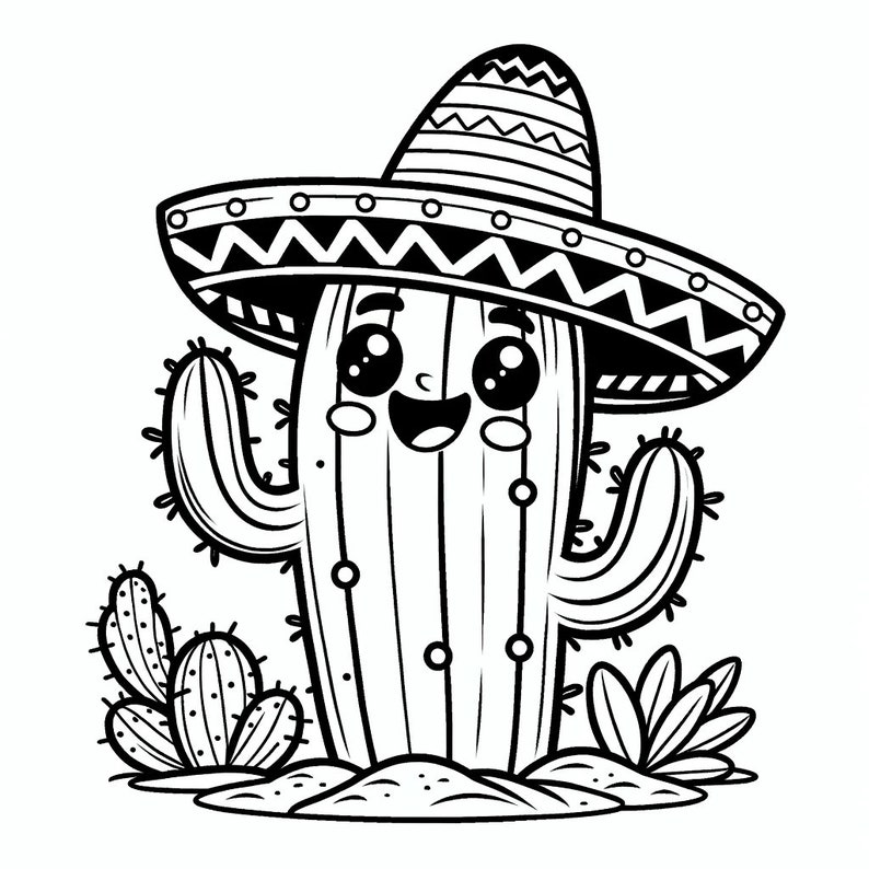 5 Cute Cactus Coloring Page, Cactus Coloring Page, Plant Coloring Page ...