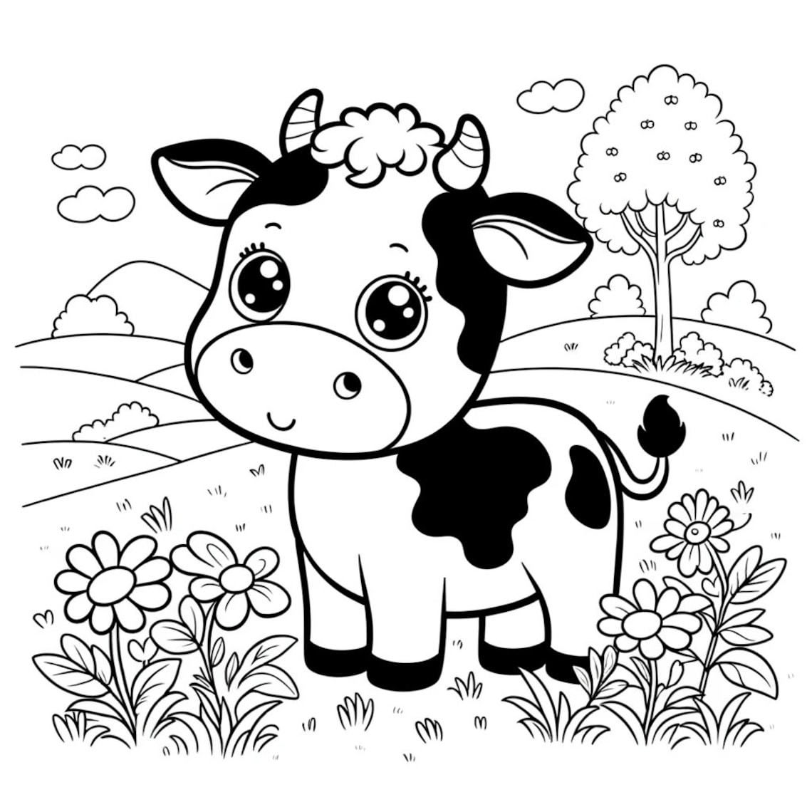 5 Cow Coloring Page- Animal Coloring Page, Farm Coloring Pages Digital ...