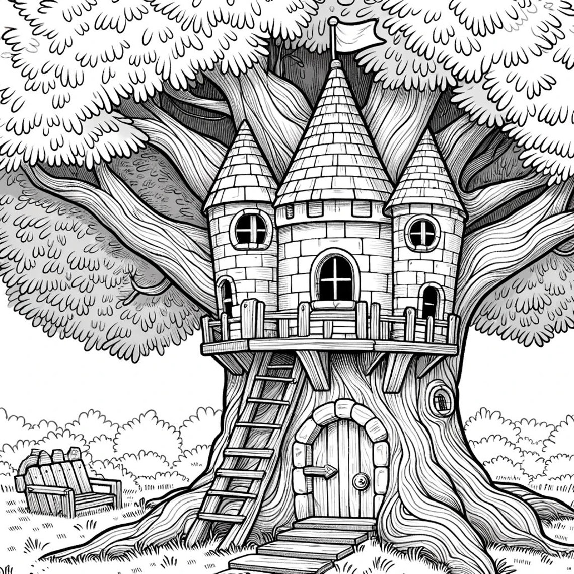 15 Tree House Coloring Pages, Tree House Coloring, House Coloring, Cute ...