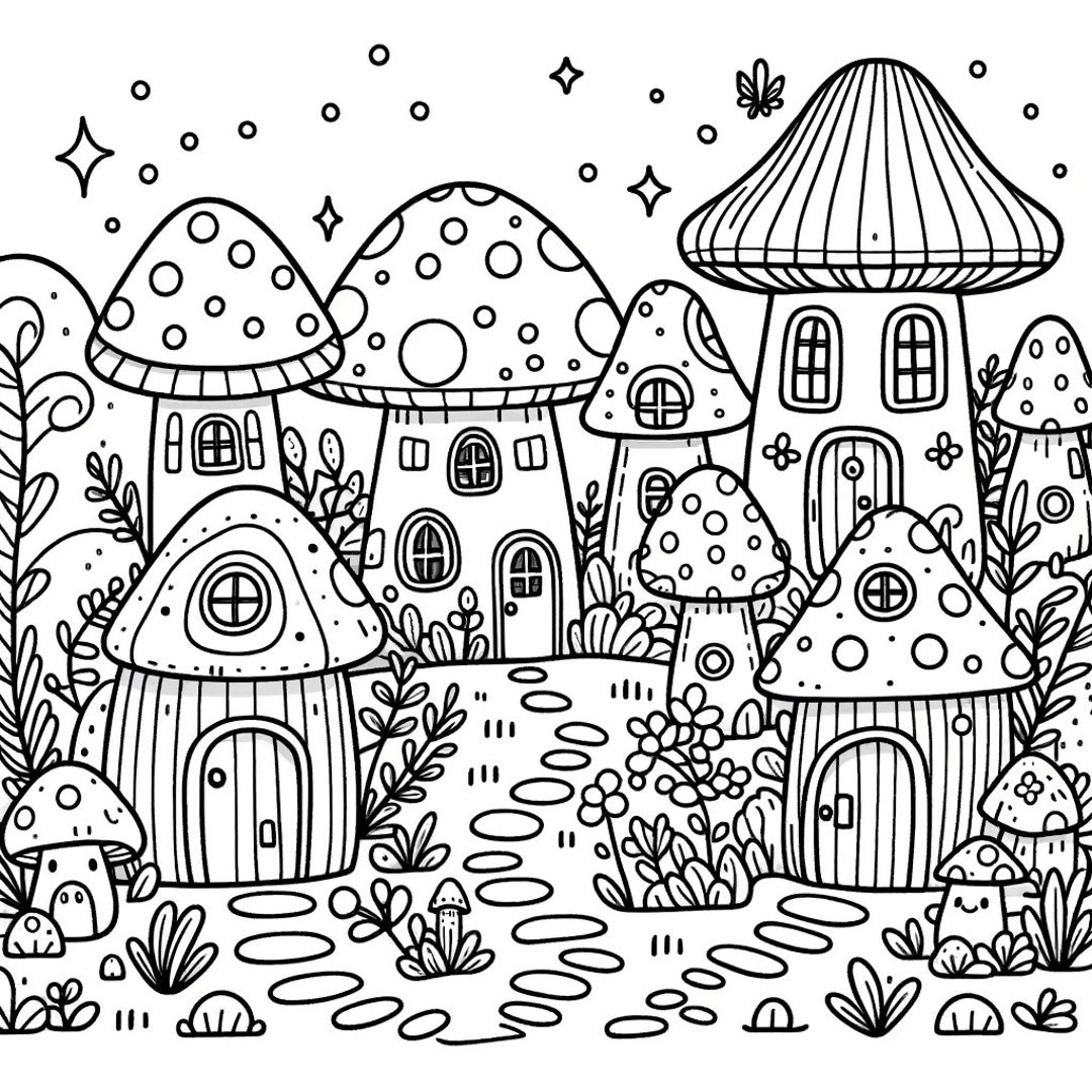 25 Mushroom Coloring Pages, Stress Relief Mushroom Coloring Page, Cute ...