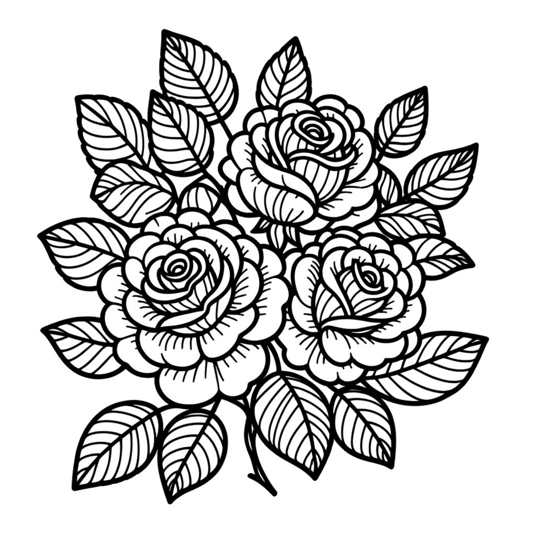 5 Rose Coloring Pages, Valentines Day Coloring, Flower Coloring Page ...