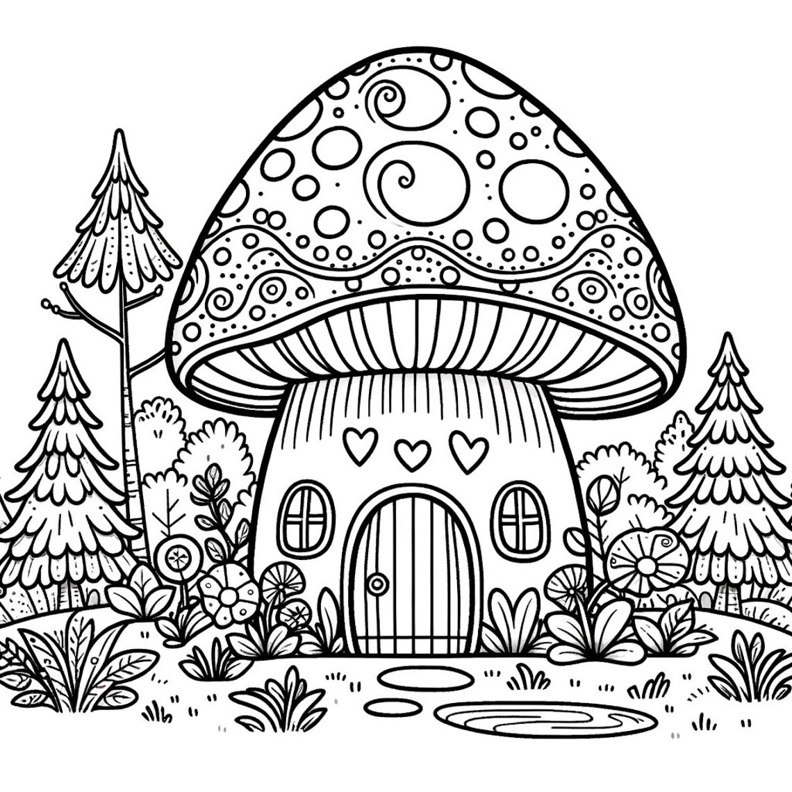 25 Mushroom House Coloring Pages, Enchanted Mushroom House Bundle, Cute ...