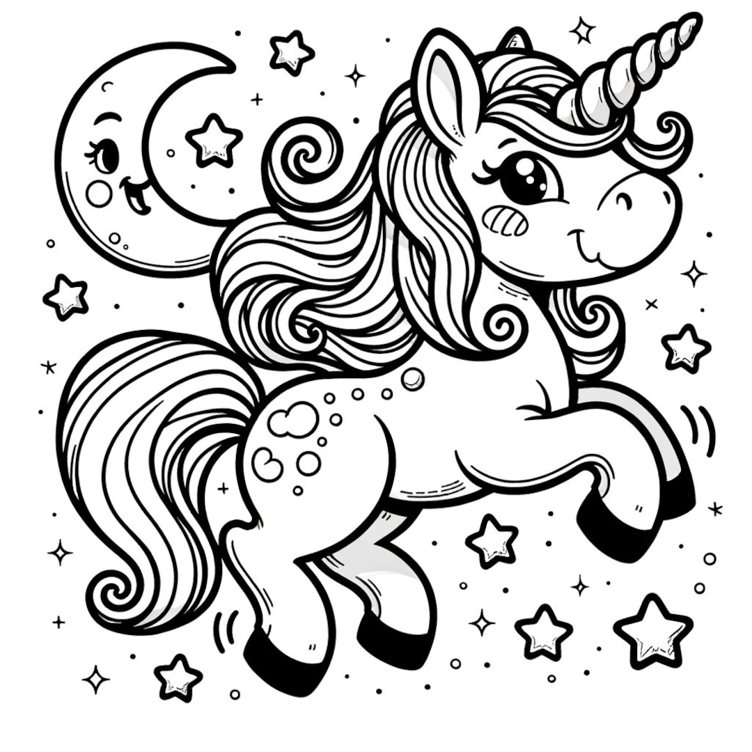 5 Cute Enchanted Unicorn Coloring Pages, Mystical Animal Coloring ...