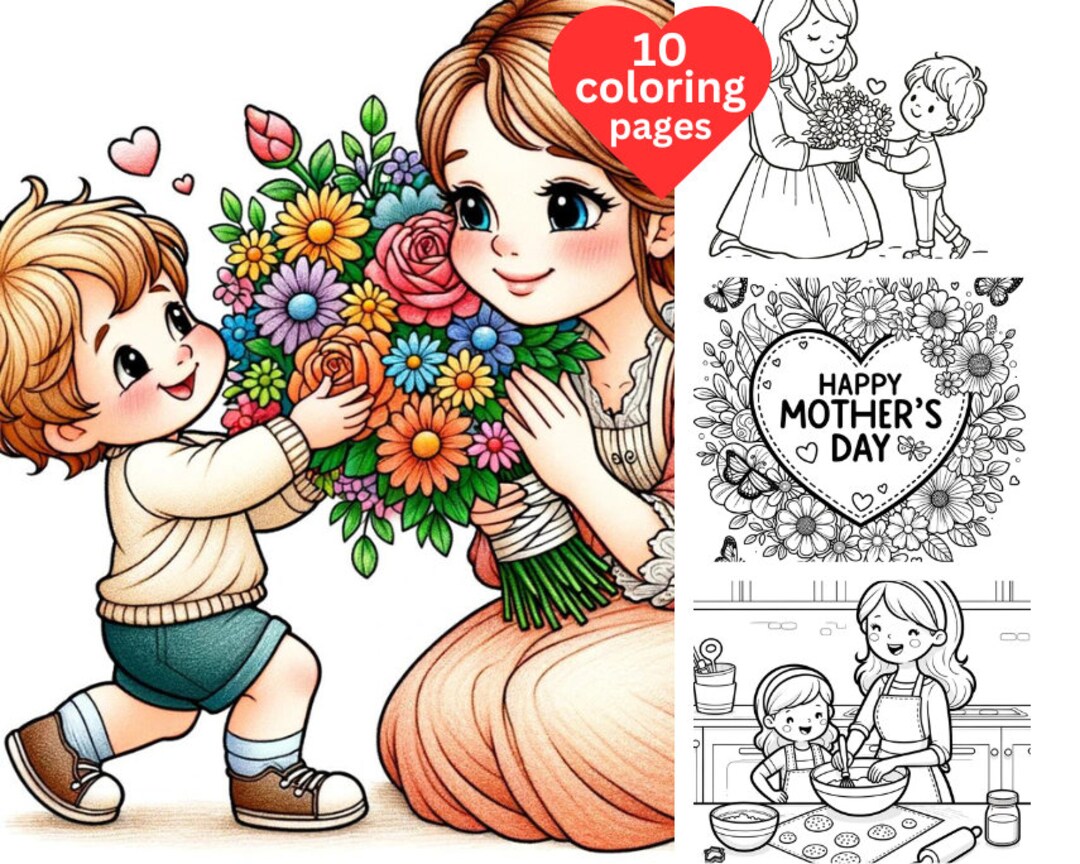10 Mothers Day Coloring Pages, Mothers Day Gift, Happy Mothers Day ...
