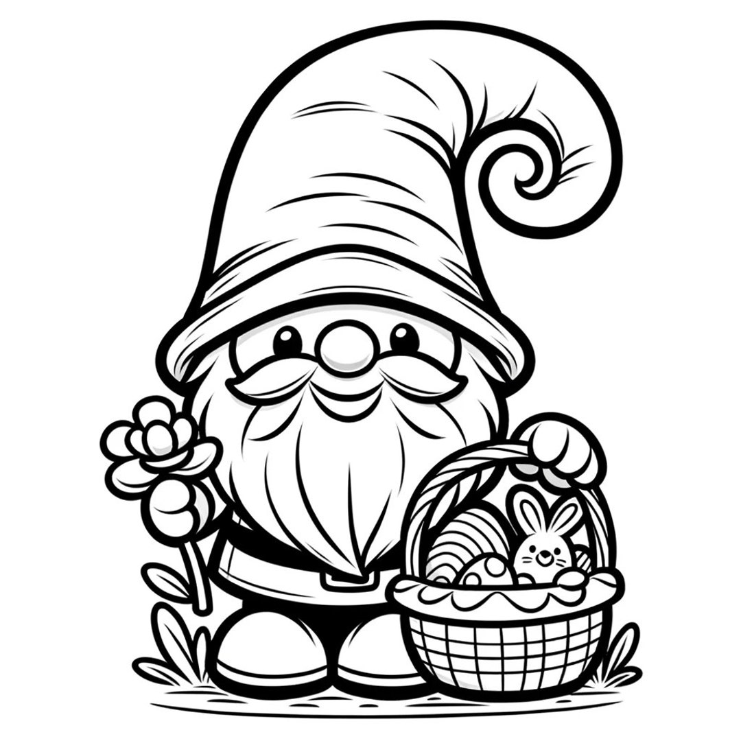 5 Easter Gnome Coloring Pages, Easter Gnome Coloring Bundle, Gnome ...