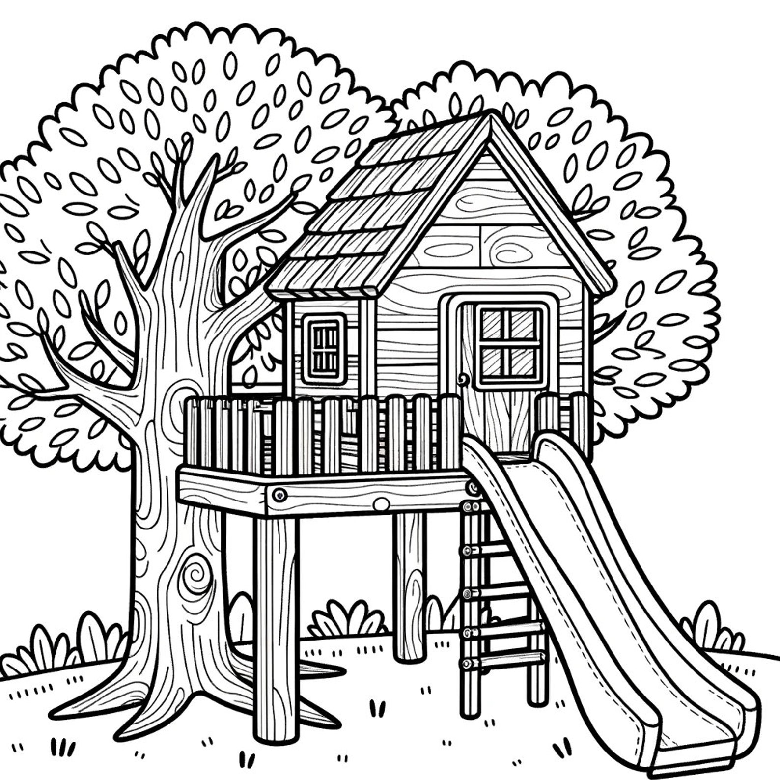 15 Tree House Coloring Pages, Tree House Coloring, House Coloring, Cute ...
