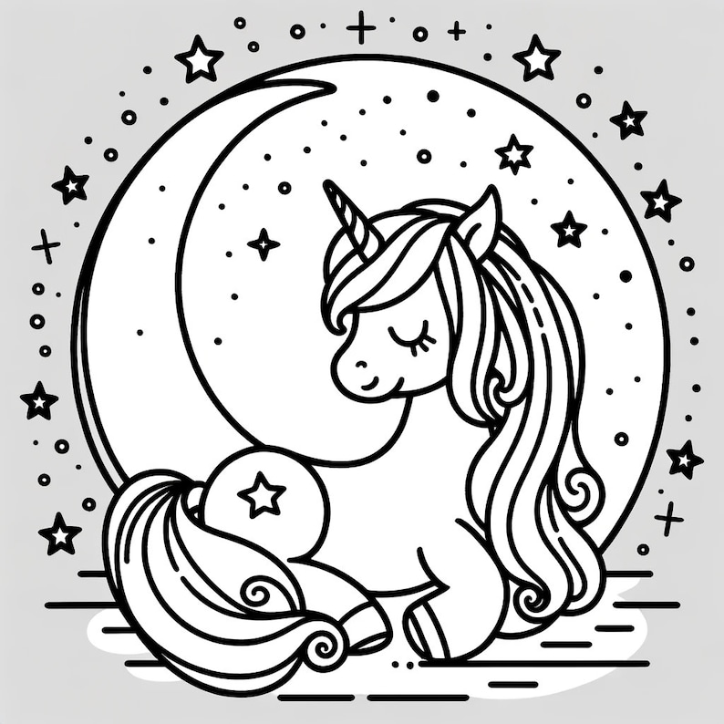 5 Cute Enchanted Unicorn Coloring Pages, Mystical Animal Coloring ...