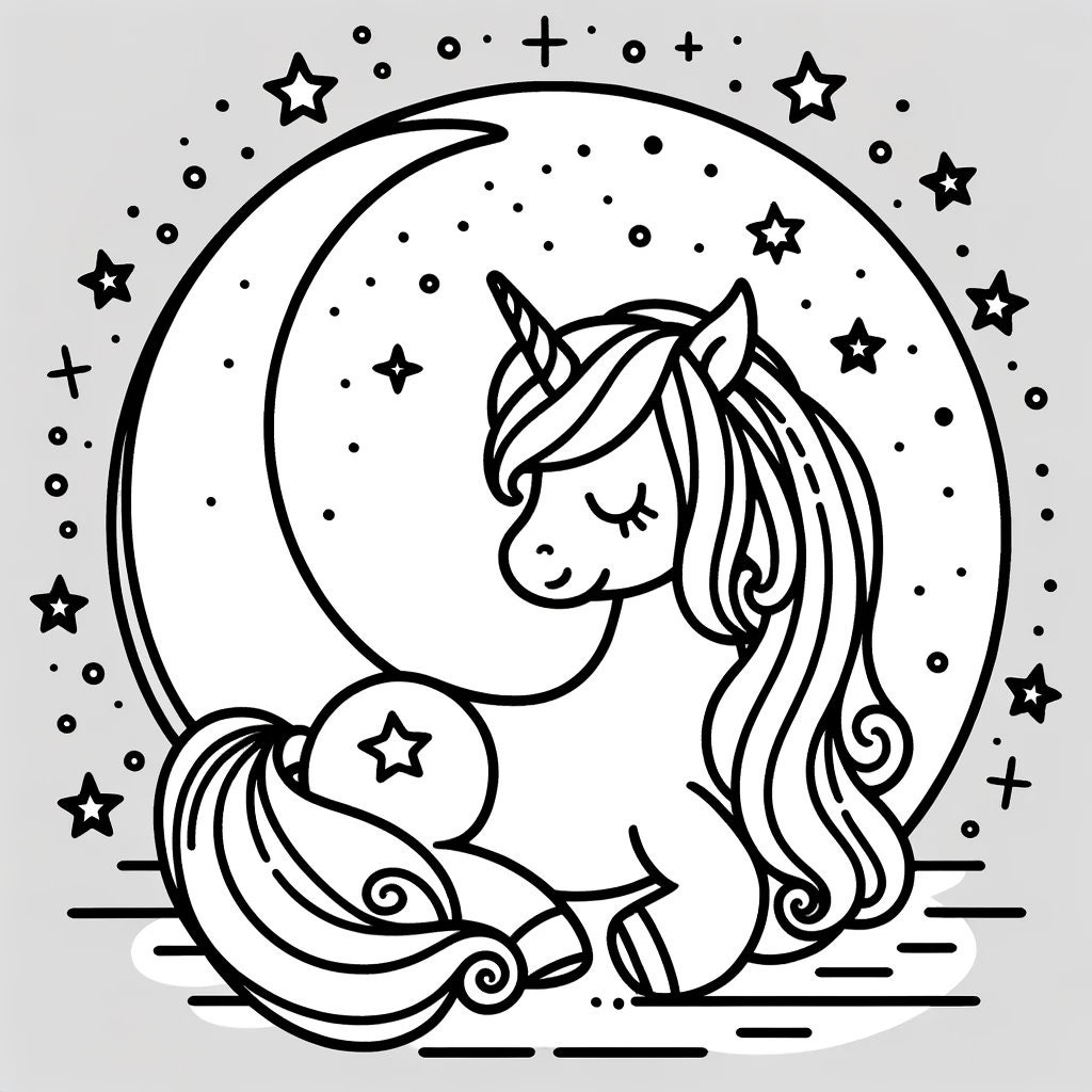 5 Cute Enchanted Unicorn Coloring Pages, Mystical Animal Coloring ...