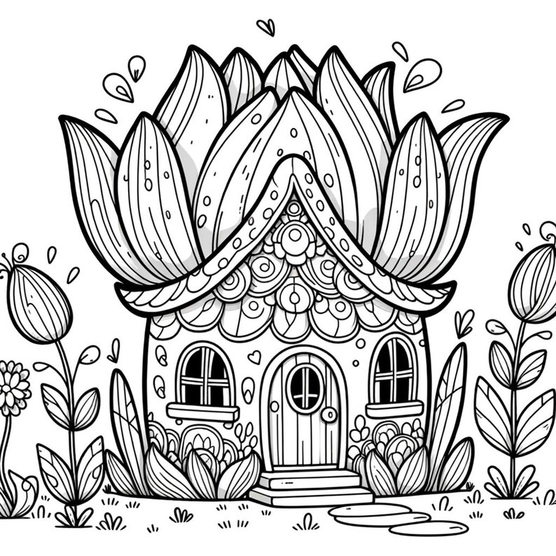 20 Flower House Coloring Pages, Flower Houses, Fairy Flower Houses ...