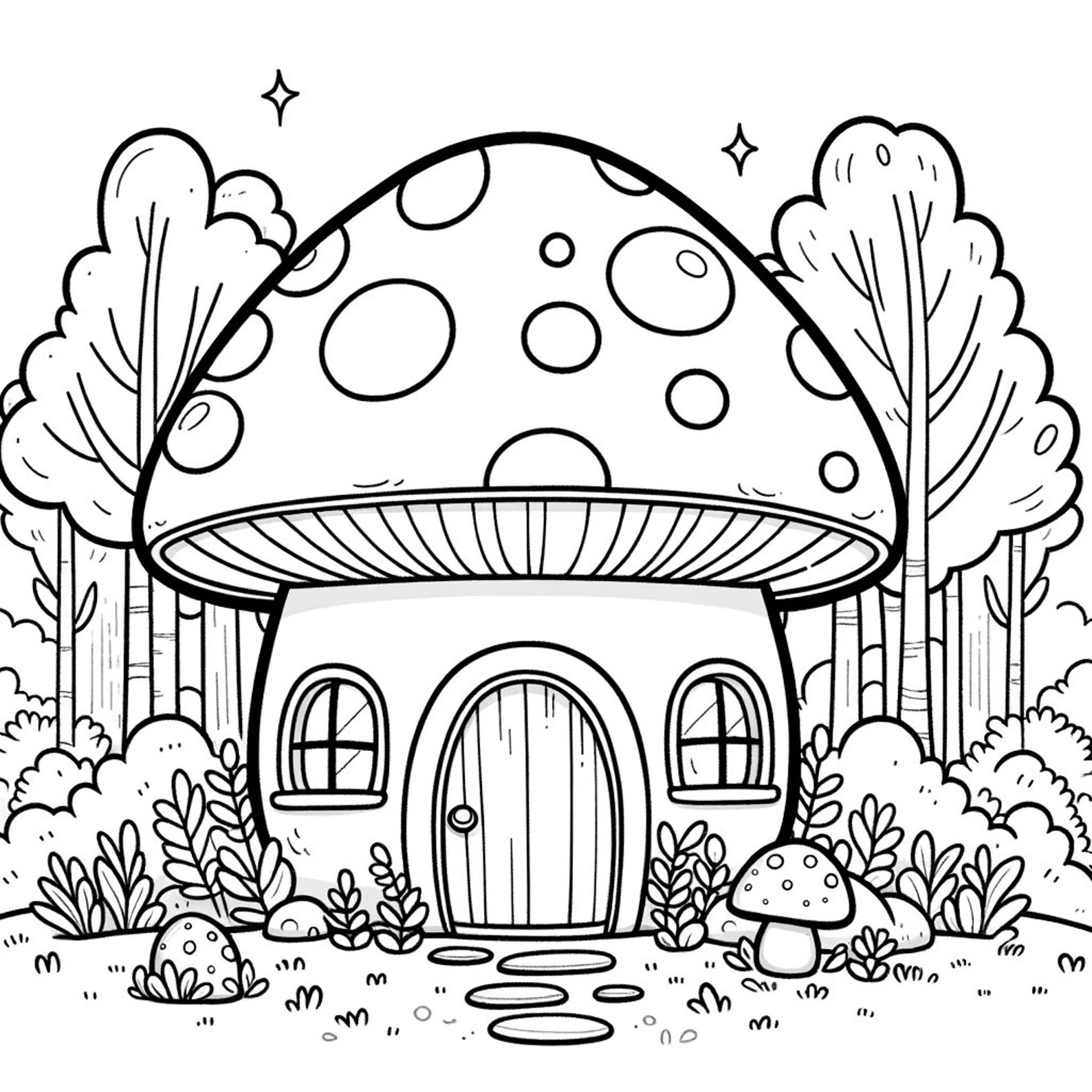 25 Mushroom House Coloring Pages, Enchanted Mushroom House Bundle, Cute ...