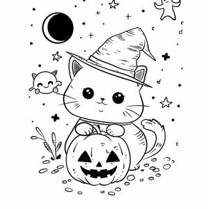 5 Cute Halloween Theme Coloring Pages, Halloween Coloring, Cat Coloring ...