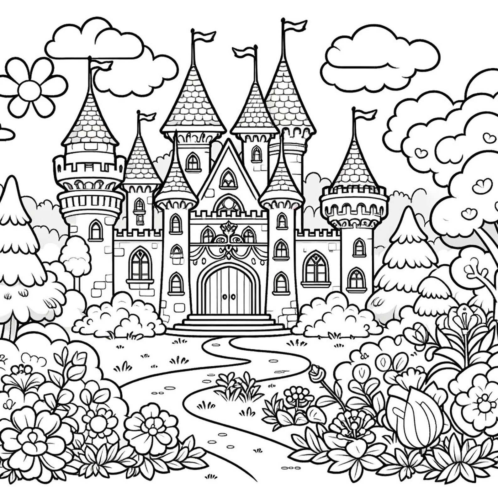 5 Castle Coloring Pages, Fantasy Castle Coloring, Adult Coloring, Kids ...