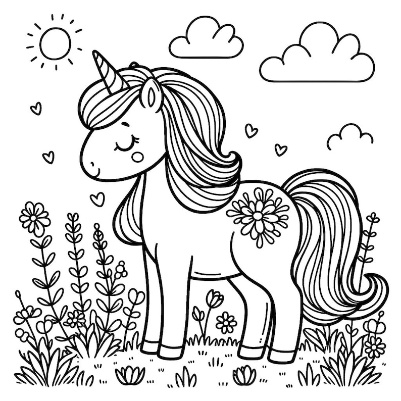 5 Cute Enchanted Unicorn Coloring Pages, Mystical Animal Coloring ...
