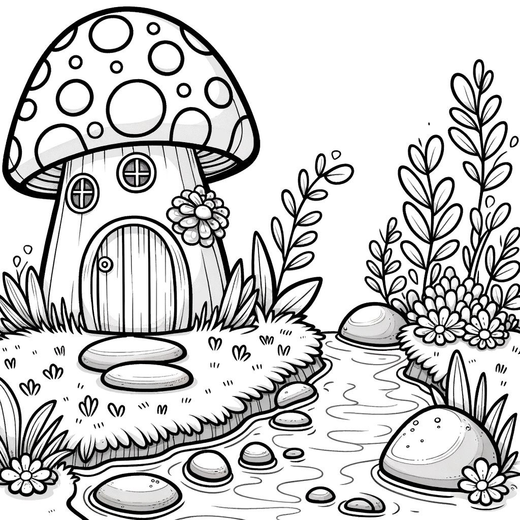 25 Mushroom House Coloring Pages, Enchanted Mushroom House Bundle, Cute ...