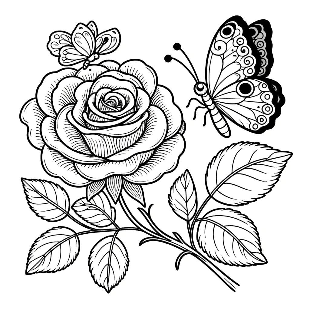 5 Rose Coloring Pages, Valentines Day Coloring, Flower Coloring Page ...