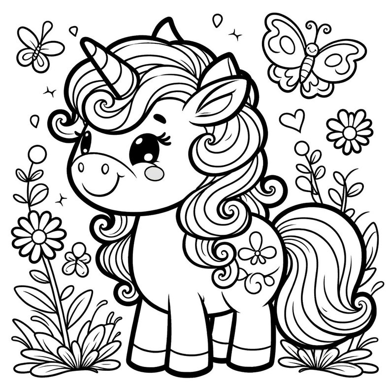 5 Cute Enchanted Unicorn Coloring Pages, Mystical Animal Coloring ...