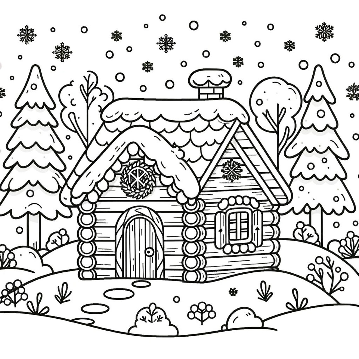 5 Winter Cabin Coloring Pages, Winter Coloring Pages, Snowy Coloring ...