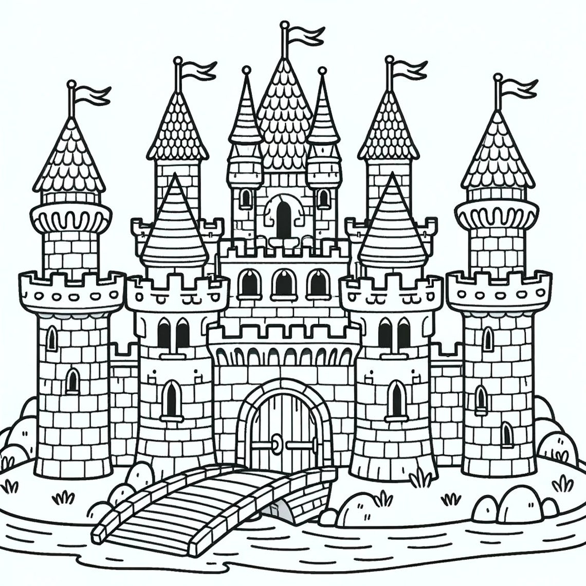 5 Castle Coloring Pages, Fantasy Castle Coloring, Adult Coloring, Kids ...