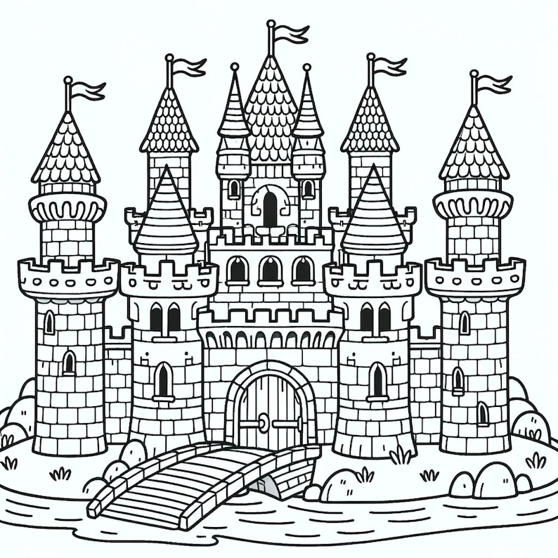 5 Castle Coloring Pages, Fantasy Castle Coloring, Adult Coloring, Kids ...