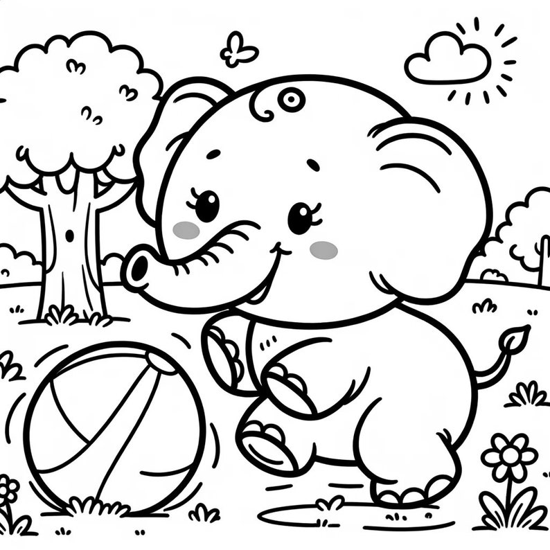 5 Cute Elephant Coloring Page - Kids Animal Coloring Page, Elephant ...