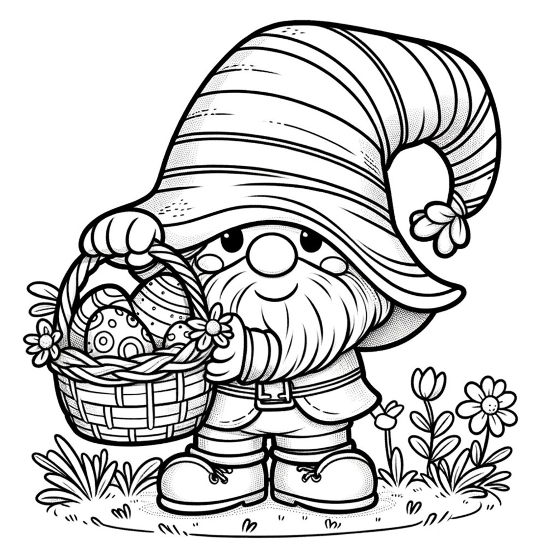 10 Easter Gnome Coloring Pages, Easter Gnome Coloring Bundle, Gnome ...