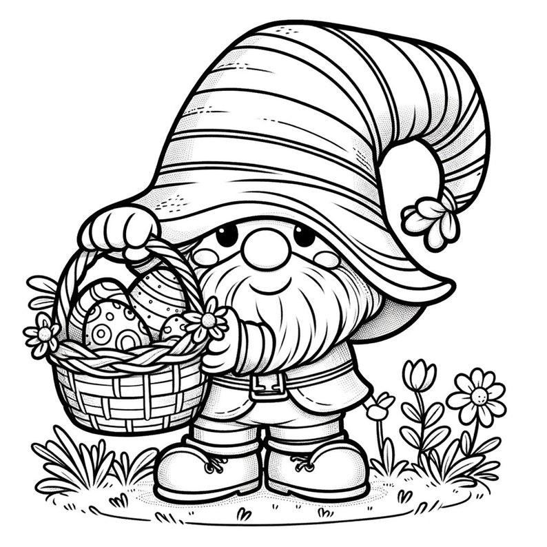 10 Easter Gnome Coloring Pages, Easter Gnome Coloring Bundle, Gnome ...
