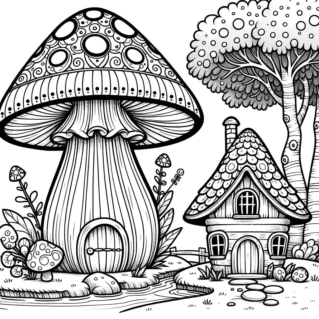 30 Mushroom House Coloring Pages, Enchanted Mushroom House Bundle, Cute ...