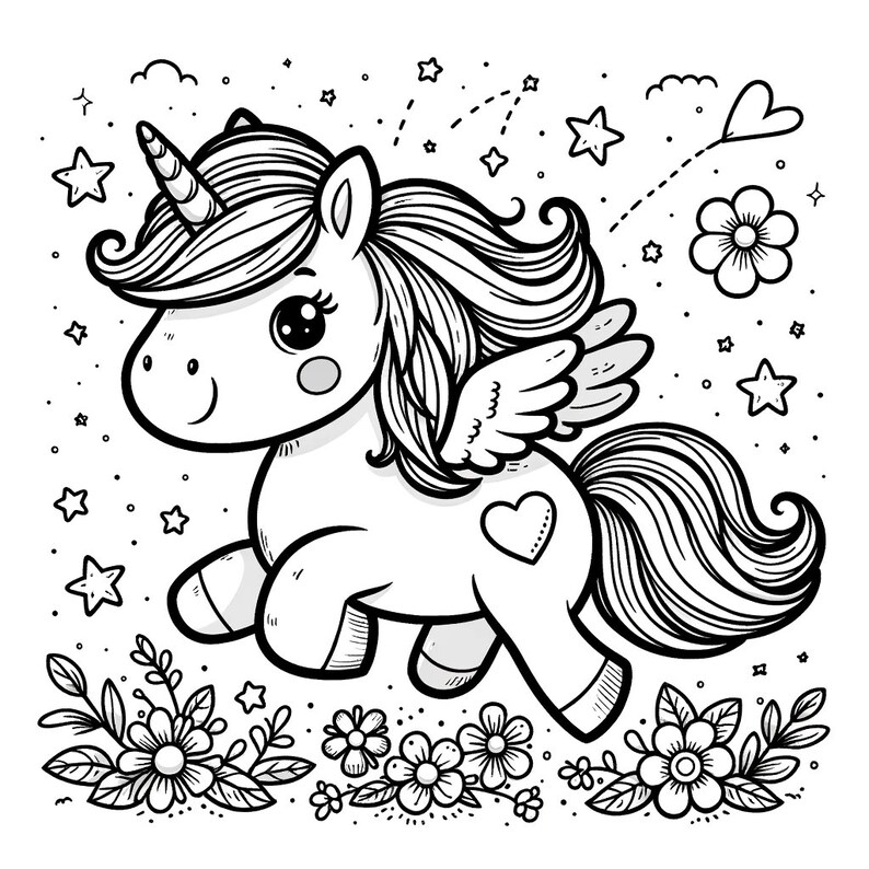 5 Cute Enchanted Unicorn Coloring Pages, Mystical Animal Coloring ...