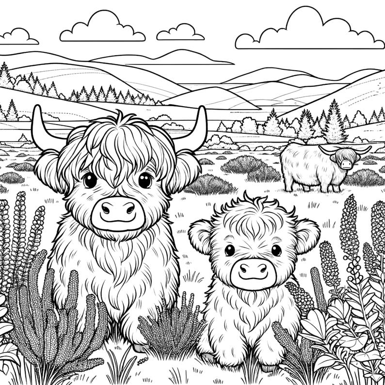 5 Highland Cow Coloring Pages, Cow Coloring Pages, Highland Cows, Cute ...