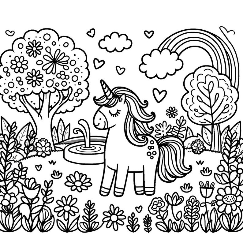 5 Cute Enchanted Unicorn Coloring Pages, Mystical Animal Coloring ...