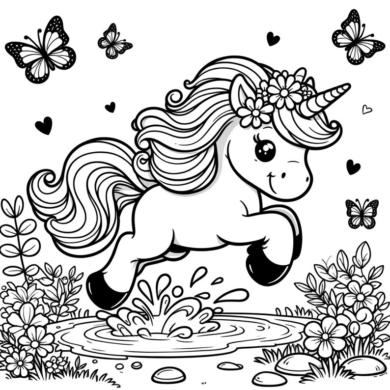5 Cute Enchanted Unicorn Coloring Pages, Mystical Animal Coloring ...